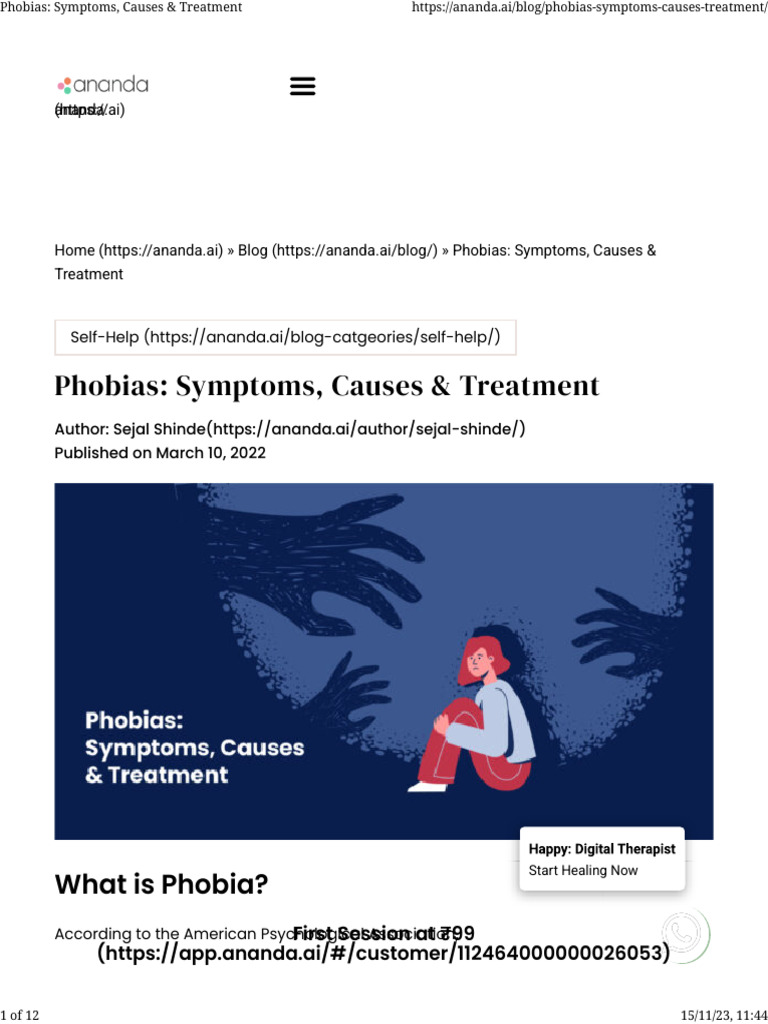 Phobias_ Symptoms, Causes & Treatment | PDF | Phobia | Agoraphobia