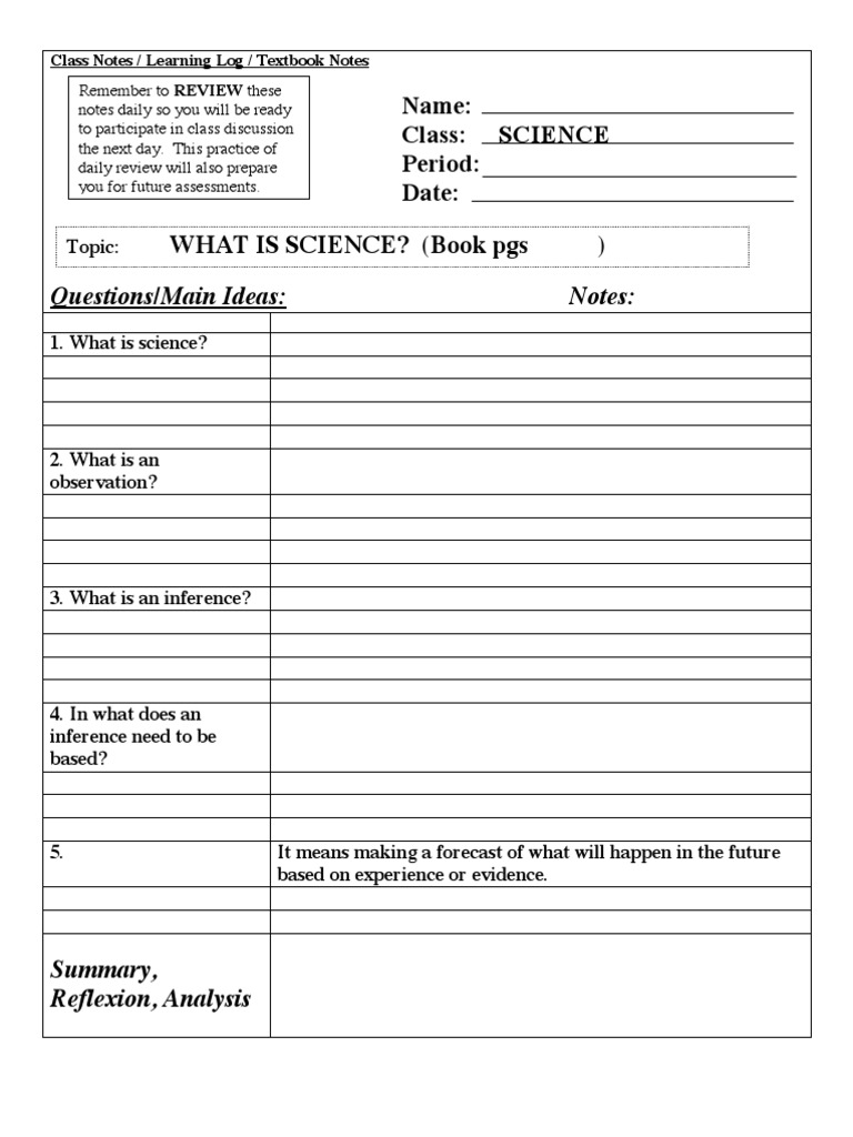Cornell Notes. Chapter 1 Section 1 | PDF