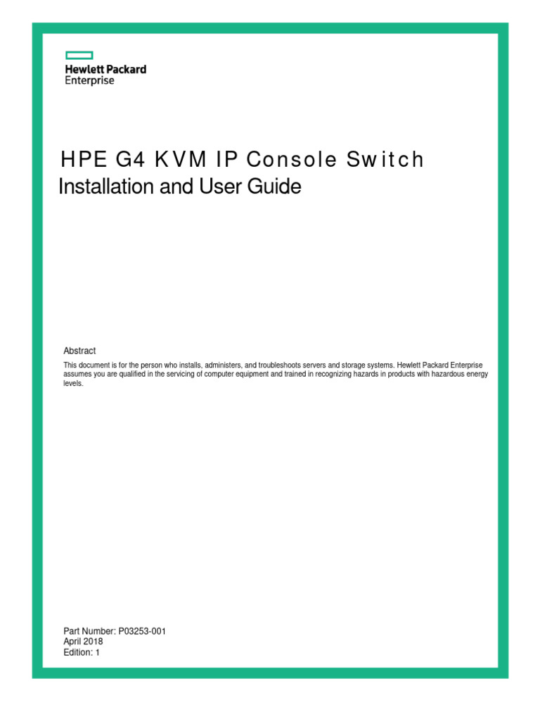 Hpe A00044680en Us Hpe G4 Kvm Ip Console Switch Installation And