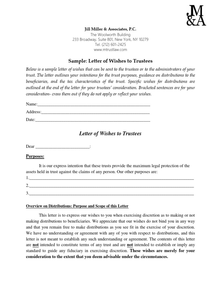 Sample Letter of Wishes for Trustees | PDF | Trustee | Insurance