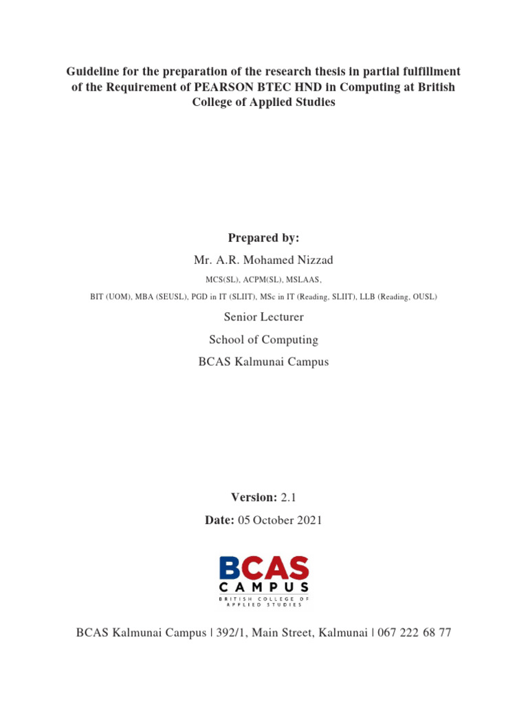 Guideline For The Preparation of The Research Thesis | PDF | Statistics ...