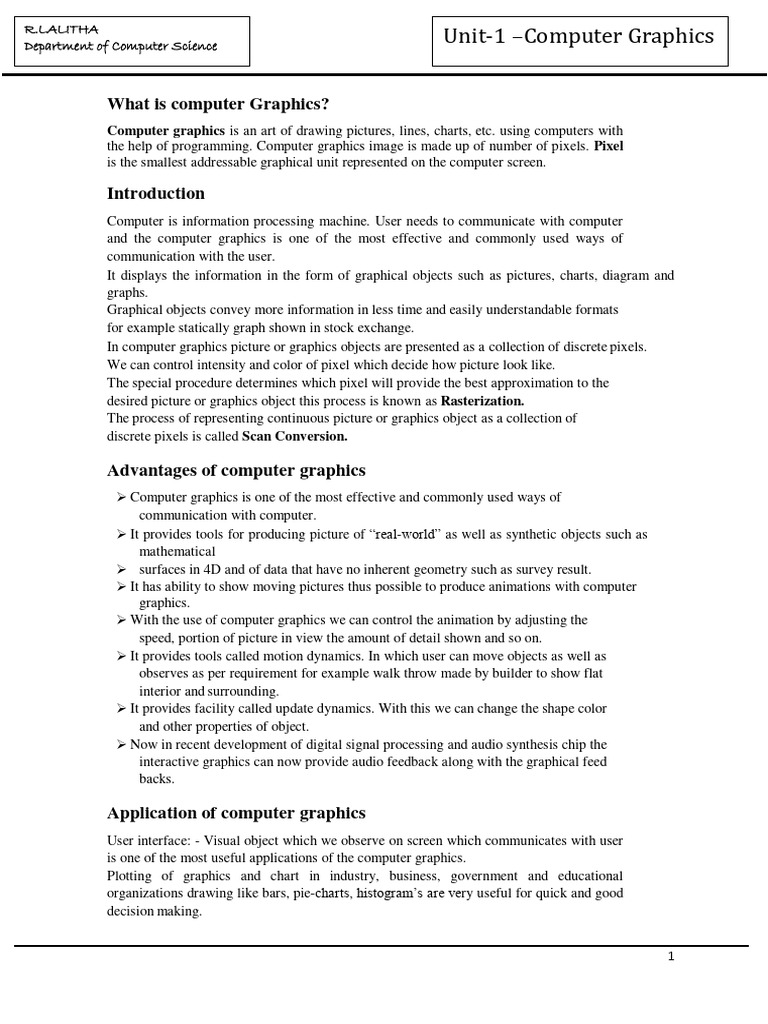 Computer Graphics study Notes for Unit -I | PDF | Touchscreen | Stereoscopy