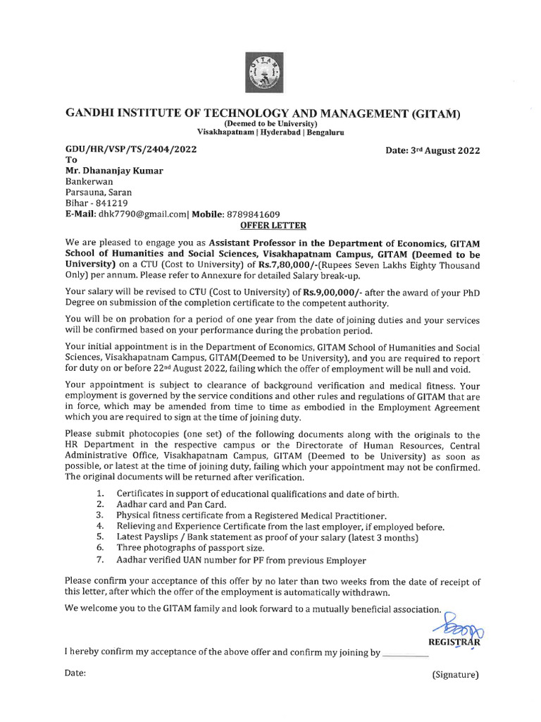 Mr. Dhananjay Kumar - Letter | PDF