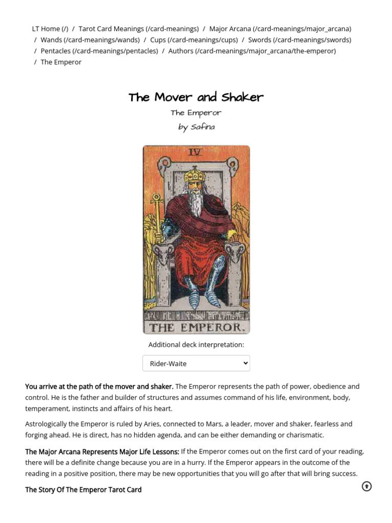 Card Meaning of The Emperor at Rider Waite by Safina | PDF | Tarot ...