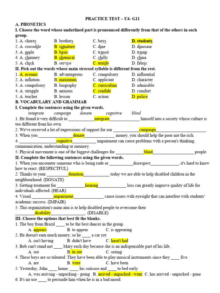 Practice Test - U4 - G11 | PDF | Speech Synthesis | Human Communication