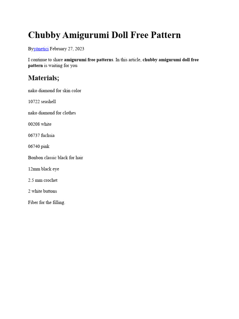 Chubby Amigurumi Doll Free Pattern | PDF | Amigurumi | Knitting