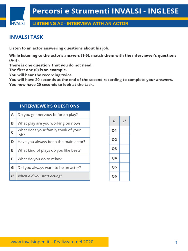 A2 Listening: Actor Interview Task | PDF