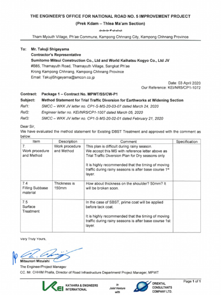 KEINR5-CP1-1072 Method Statement For Trial Traffic Diversion For Earthworks at Widening Section ...
