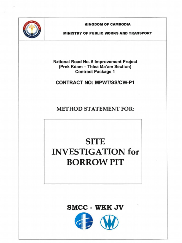 Method Statement For Site Investigation For Borrow Pit | PDF