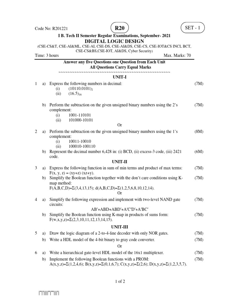 Digital Logic Design Sept 2021 | PDF | Computer Engineering | Digital ...
