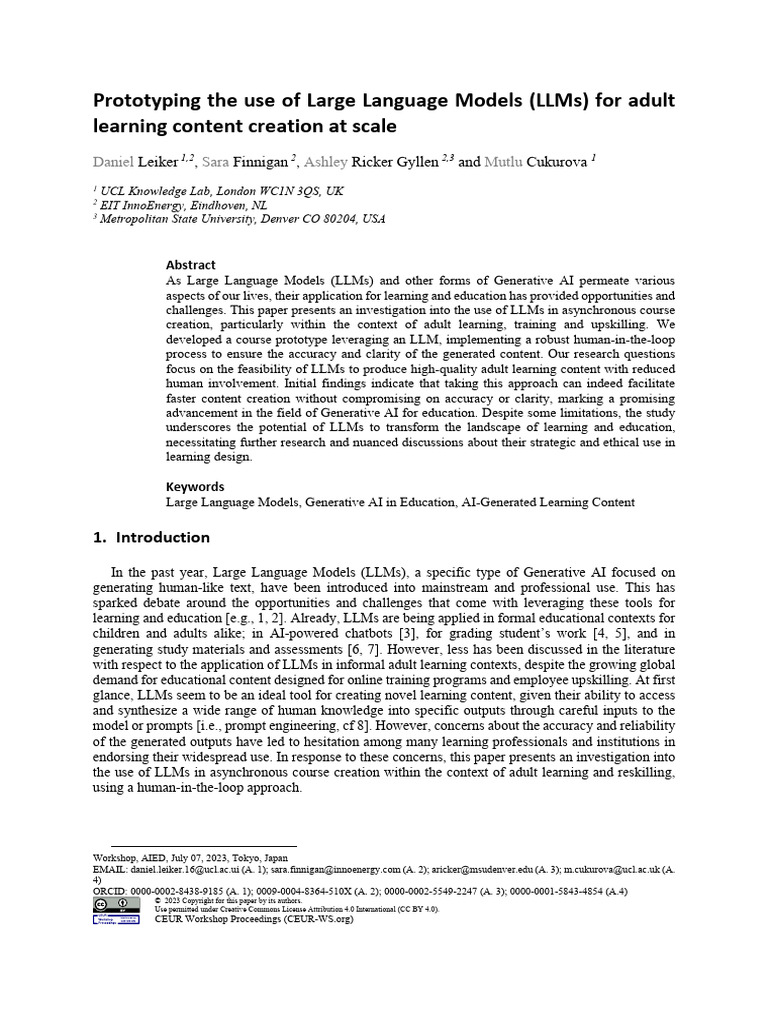Prototyping The Use Of Large Language Models Llms For Adult Learning Content Creation At Scale