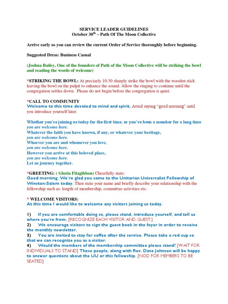 UU Worship Service Outline | Unitarian Universalism | Religion And Belief