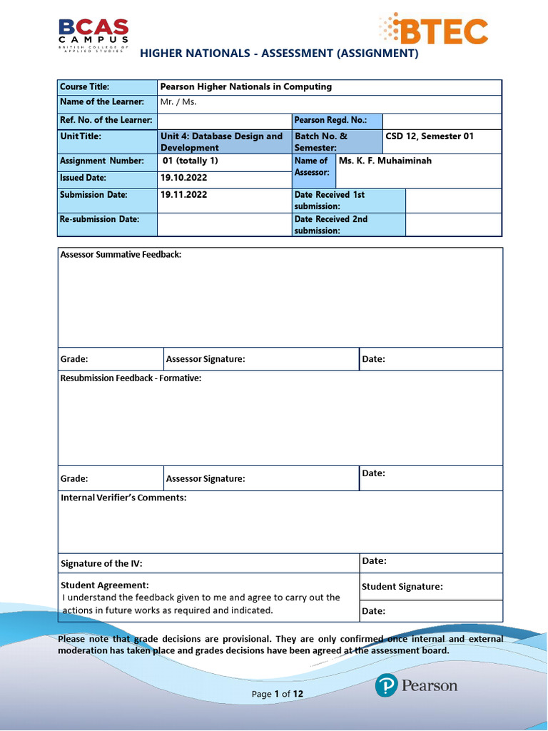 DDD - Assignment Brief - CSD 12 | PDF | Databases | Relational Database DDD - Assignment Brief - CSD 12 | PDF | Databases | Relational Database