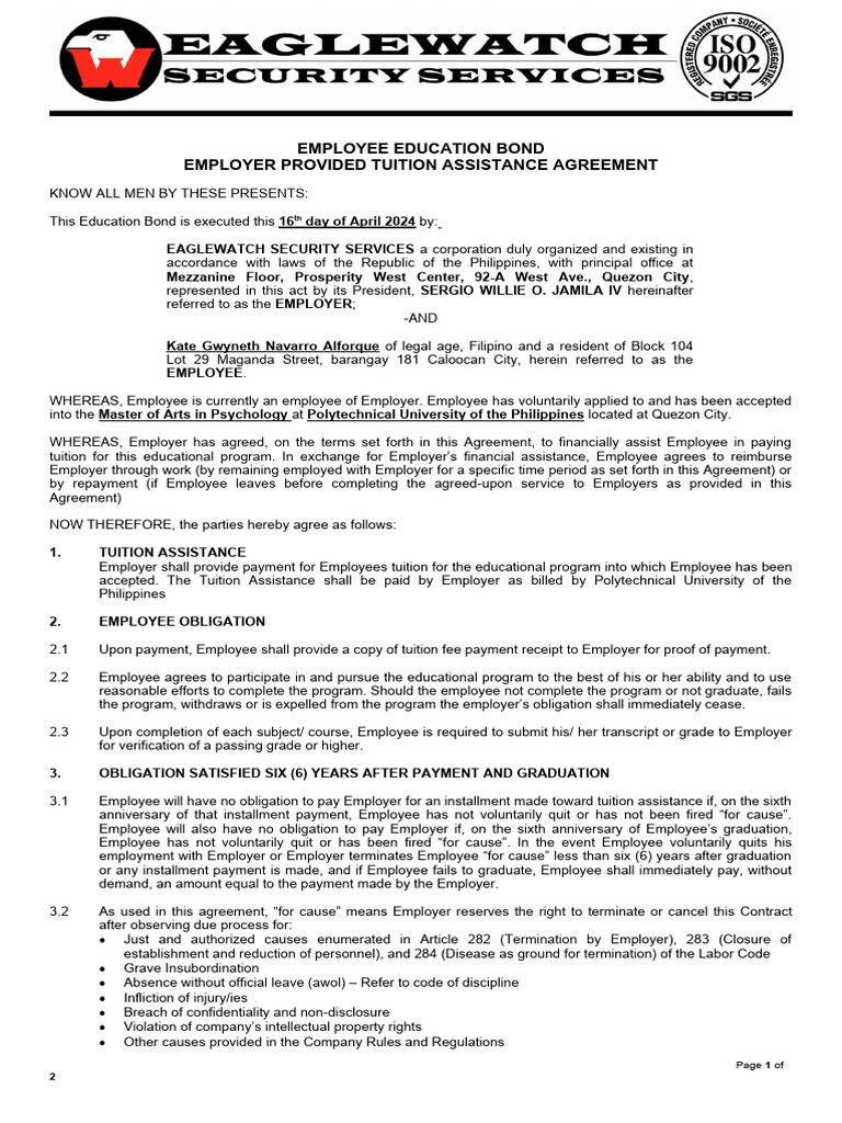 Education Bond Sample | PDF | Employment | Business Law
