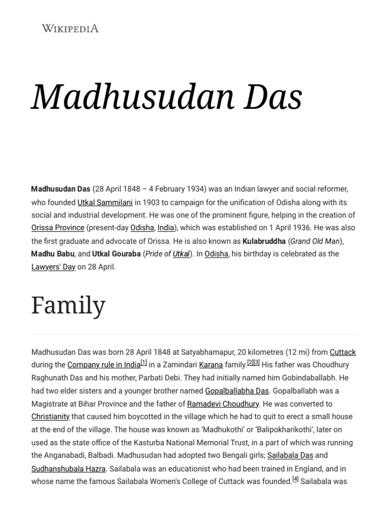Madhusudan Das: Life and Legacy | PDF