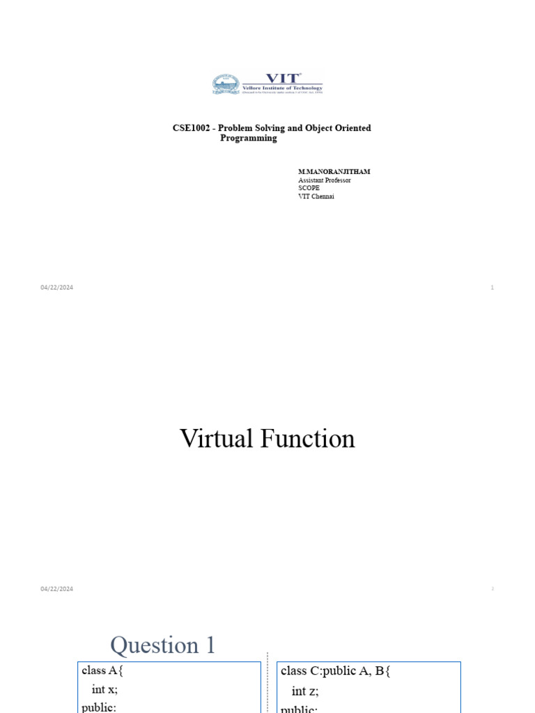 CSE1002 - M7 - 2 - Pure Virtual Function and Abstract Classes - 31!05!23 | PDF | Class (Computer ...