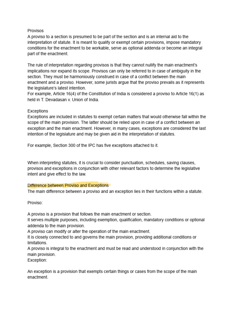 Proviso and Exception | PDF | Statutory Interpretation | Statutory Law