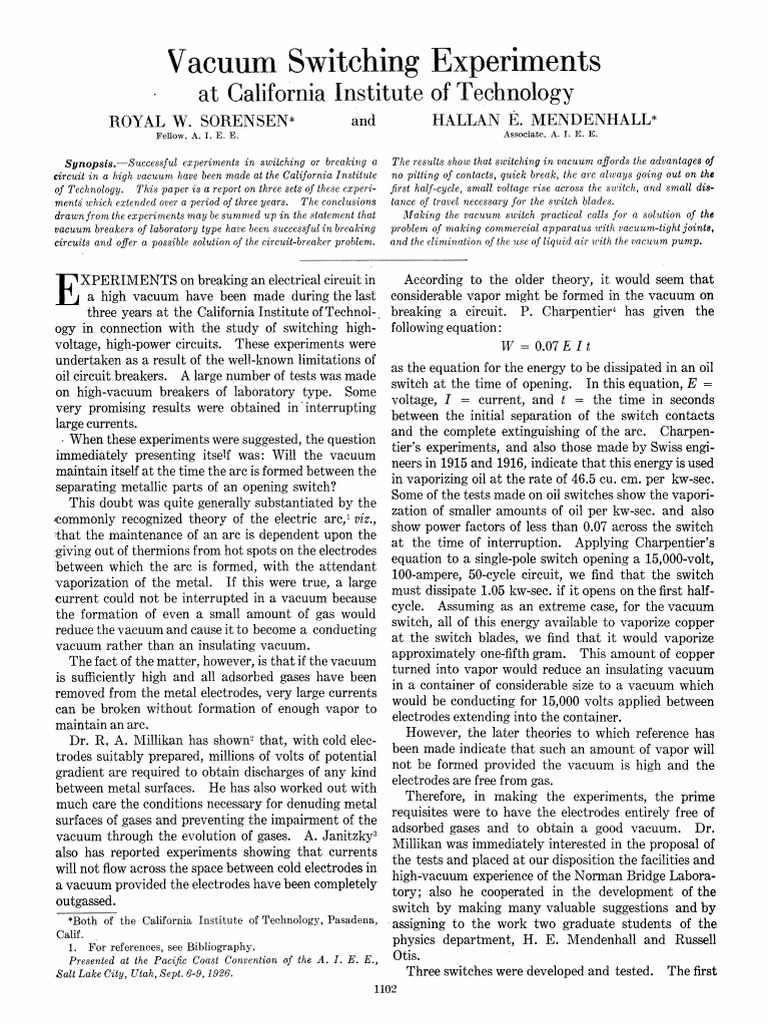 Vacuum Switching Experiments Overview | PDF | Switch | Electric Arc