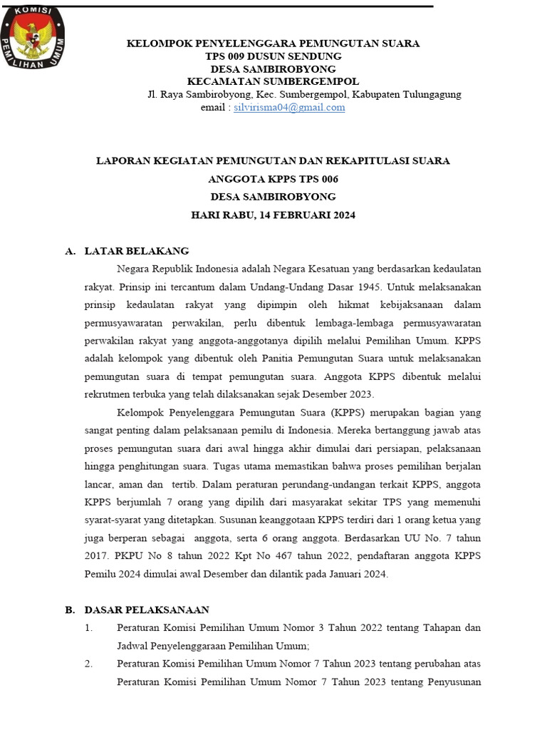 Laporan Pemungutan Suara TPS 006 2024 | PDF