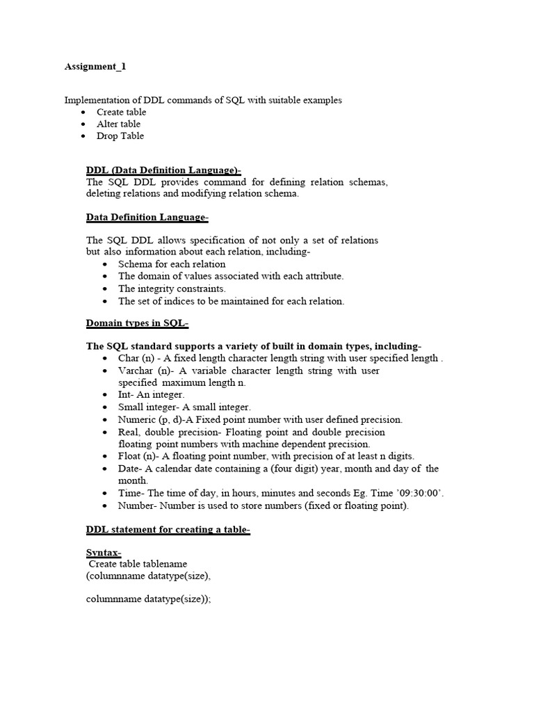 DBMS Lab 1 | PDF | Table (Database) | Sql DBMS Lab 1 | PDF | Table (Database) | Sql