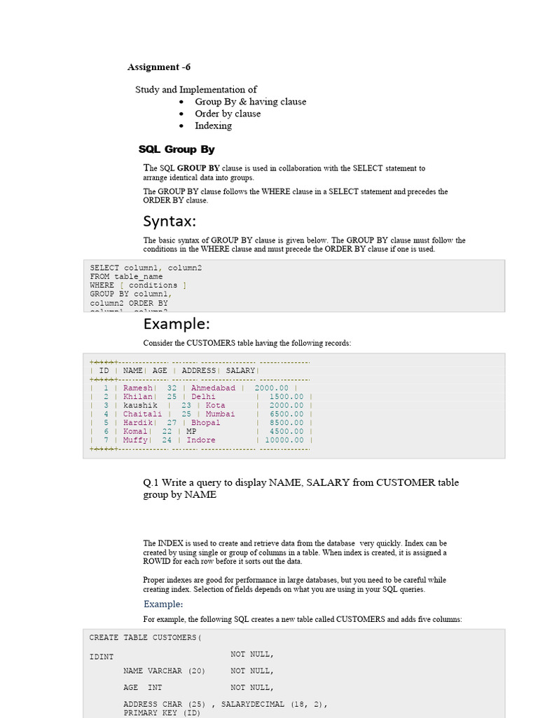 Dbms Lab 6 Pdf Database Index Sql