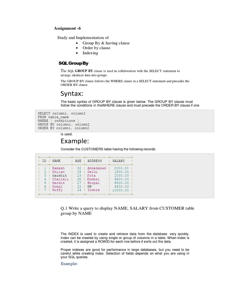 DBMS Lab 6 | PDF | Database Index | Sql