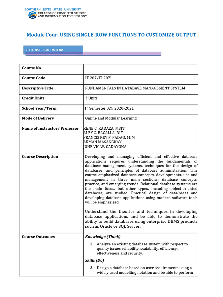 Module 4 | Download Free PDF | Databases | Table (Database)