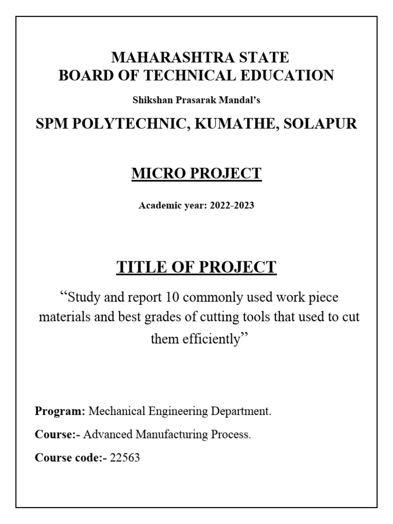 Maharashtra State Board of Technical Education SPM Polytechnic, Kumathe, Solapur Micro Project ...