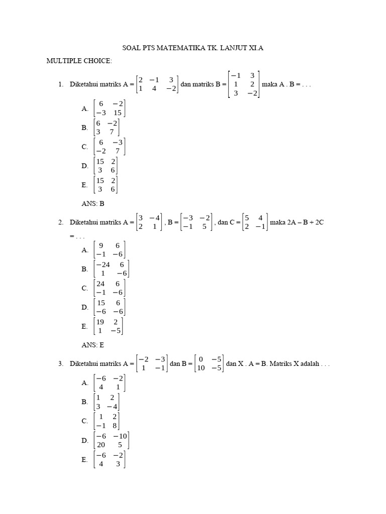 Soal PTS Math Tk. Lanjut Xi.a | PDF