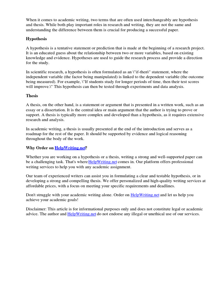 Hypothesis Vs Thesis | PDF | Hypothesis | Experiment