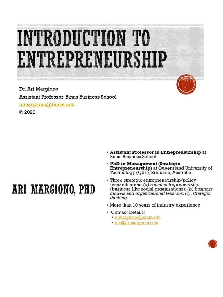 DTE.01 Session - 1 - Introduction - To - Entrepreneurship | PDF ...