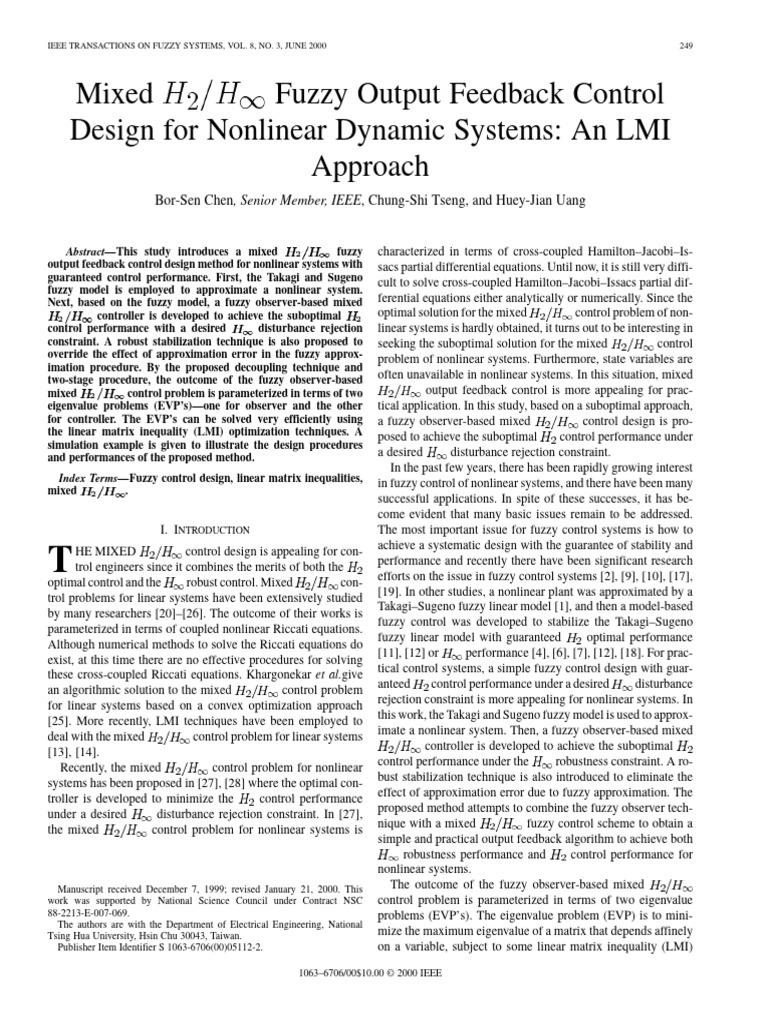 Mixed H2H Infinity Fuzzy Output Feedback Control | PDF | Control Theory ... Mixed H2H Infinity Fuzzy Output Feedback Control | PDF | Control Theory ...