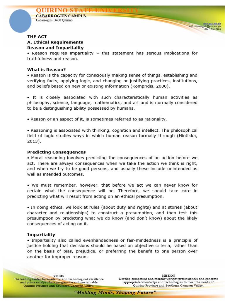 Ethics - (Handout 1 For Finals) | PDF | Reason | Morality