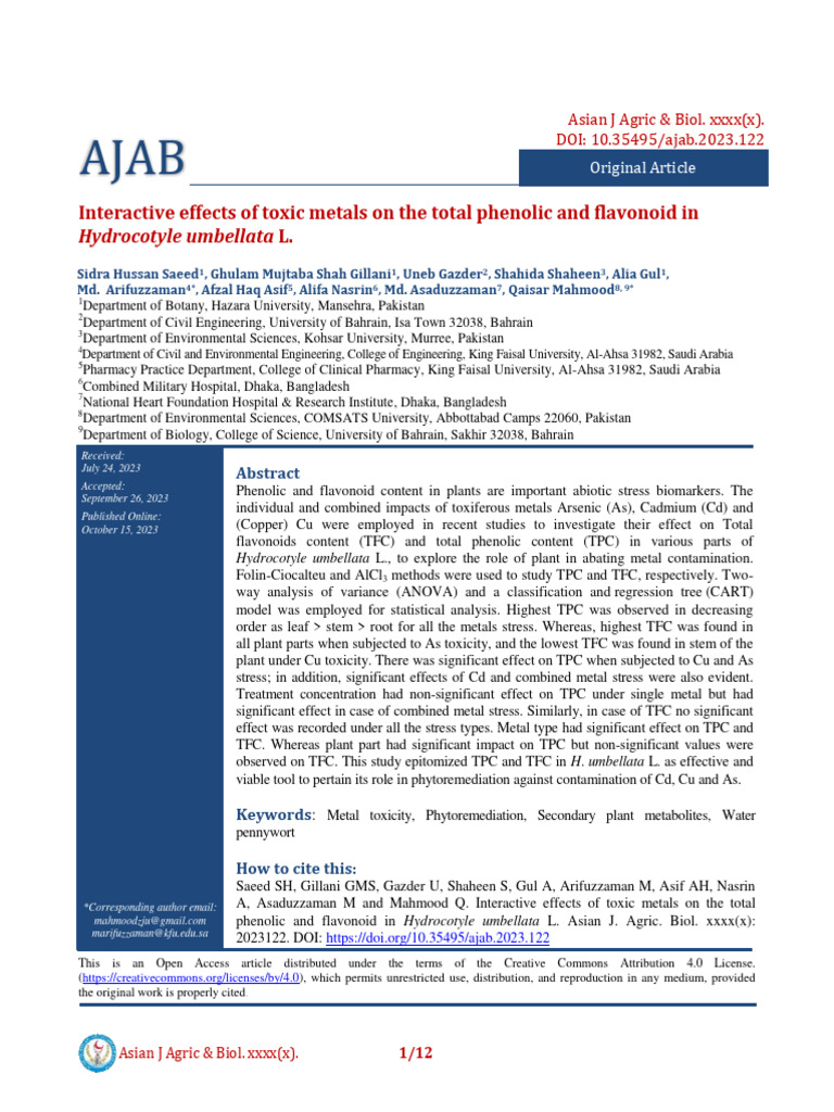 Interactive Effects of Toxic Metals On T | PDF | Analysis Of Variance ...