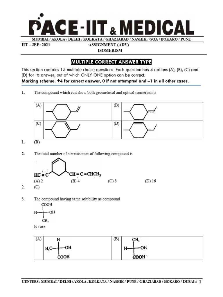 Isomerism (Answer Key)-1 | PDF | Isomer | Physical Sciences