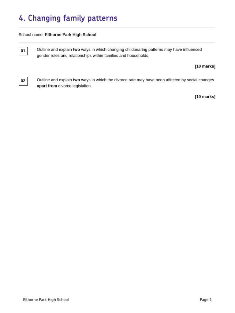 Changing Family Patterns | PDF | Gender Role | Divorce