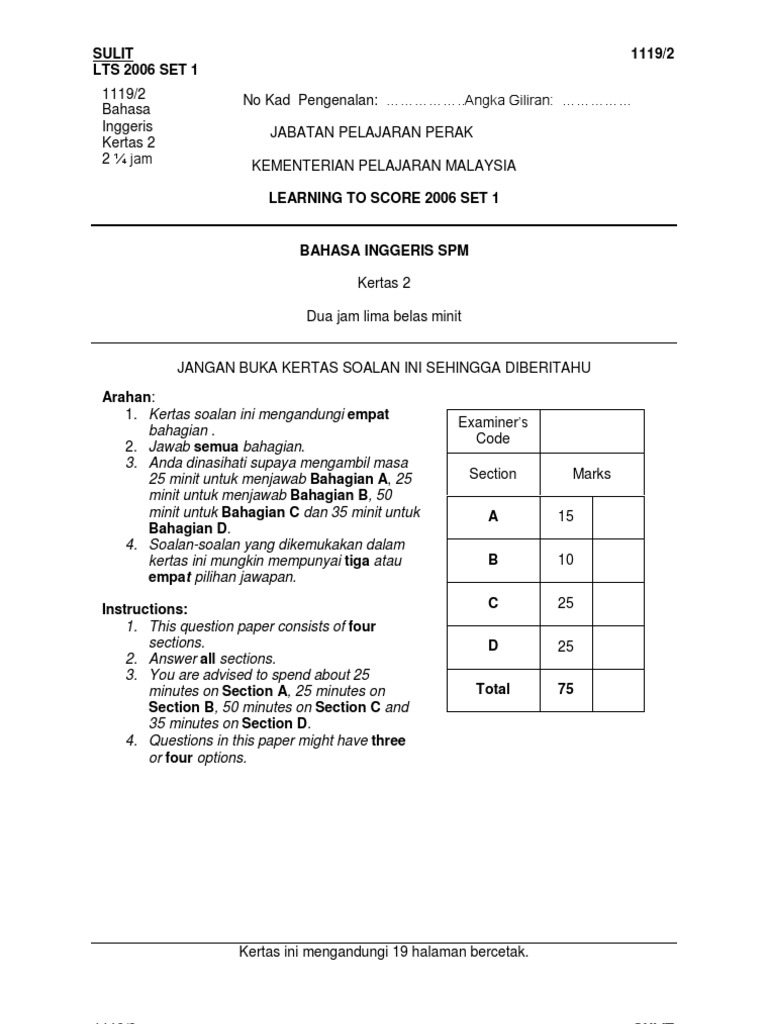 Spm Bahasa Inggeris Spm Bi Kertas 2 Set1 Pdf Nature Sports