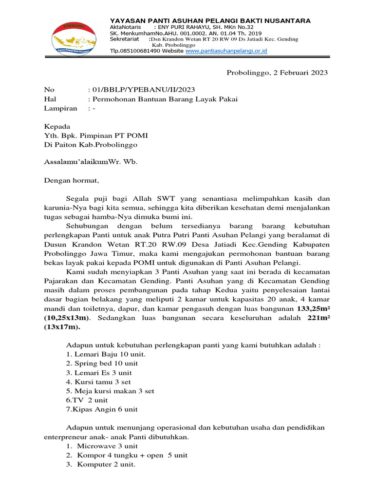 Proposal Pengajuan Barang Bekas Layak Pakai | PDF