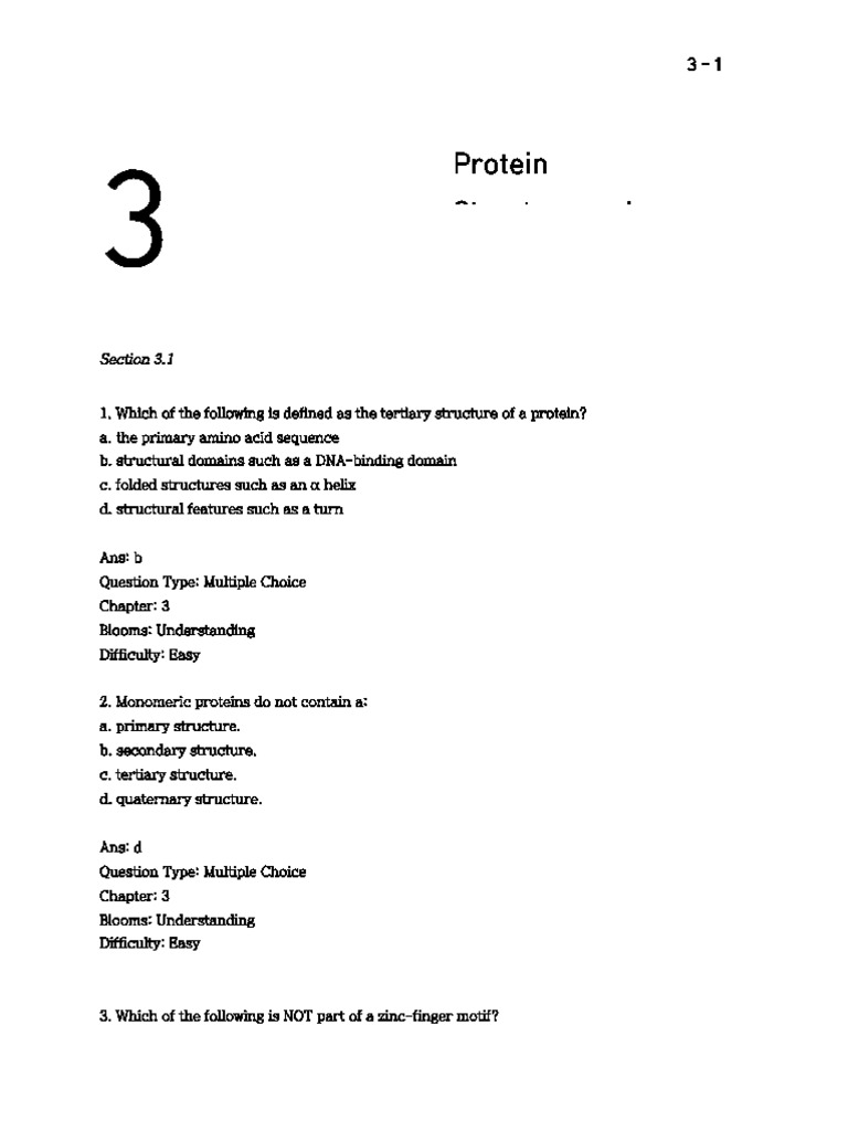 Lodish8e Ch03 Testbank Pdf Protein Structure Gel Electrophoresis