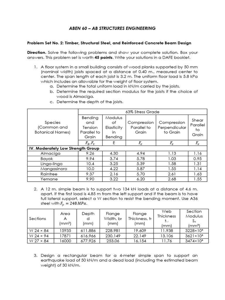 Problem Set No. 2 | PDF | Beam (Structure) | Bending