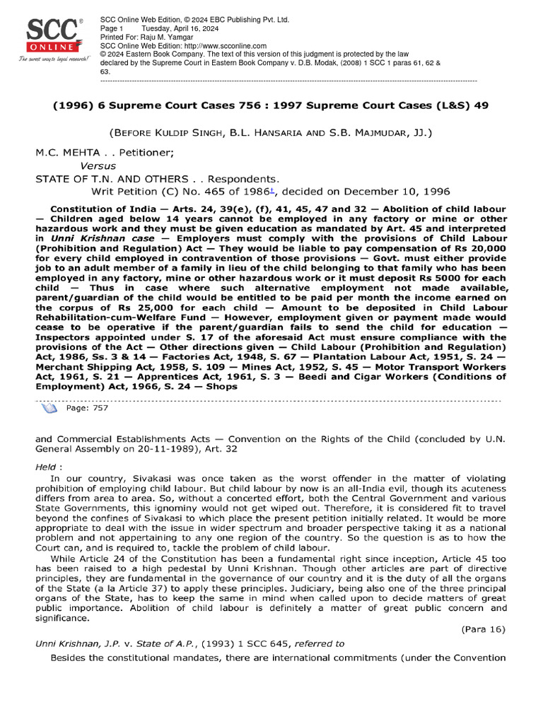 MC Mehta | PDF | Supreme Court Of The United States | National Supreme ...