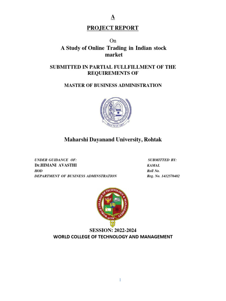 Project Report On A | PDF | Stocks | Derivative (Finance)