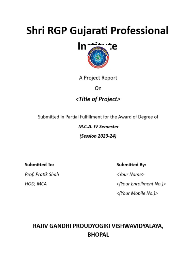 MCA 4 Final Report CoverPage, Certificate, Acknowledgment Format | PDF ...
