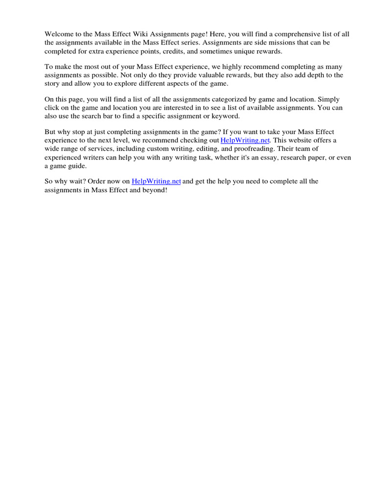 Mass Effect Wiki Assignments | PDF