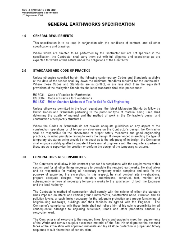 General Earthwork Specification | PDF | Surveying | Civil Engineering