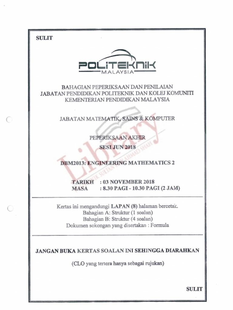 Dbm2013 Engineering Mathematics 2 Jun 2018 | PDF