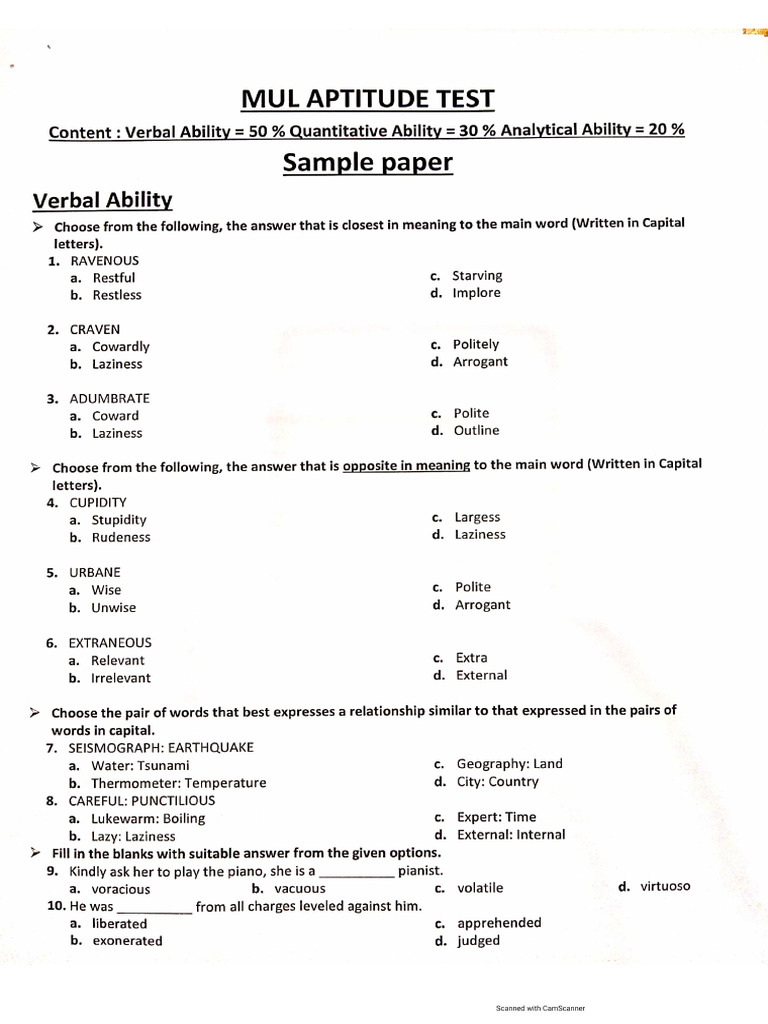 Sample Paper For MUL Aptitude Test | PDF