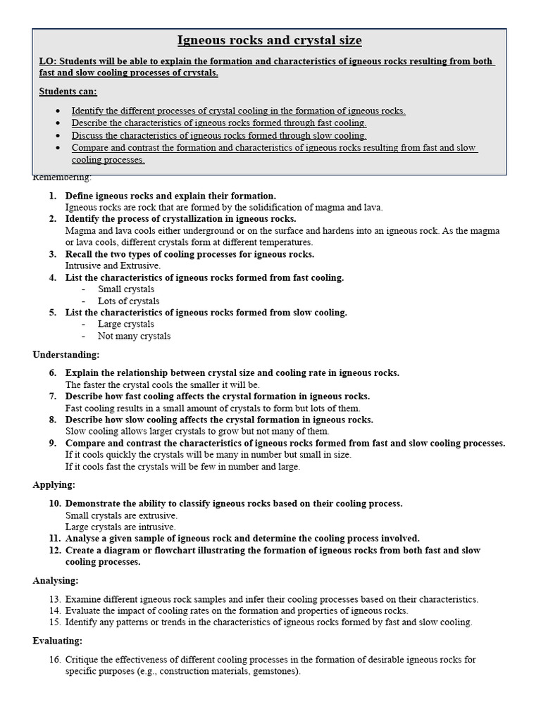 Igneous Rocks and Crystal Size | PDF | Igneous Rock | Rock (Geology)