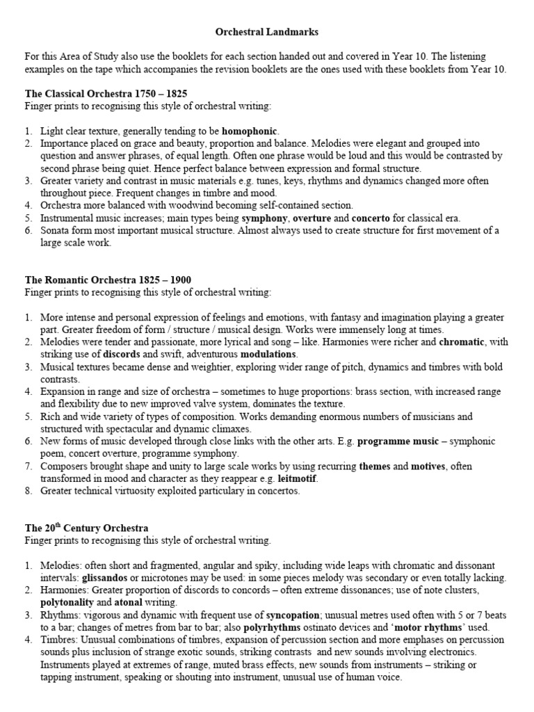 Orchestral Landmarks Revision Booklet | Download Free PDF | Orchestras ...