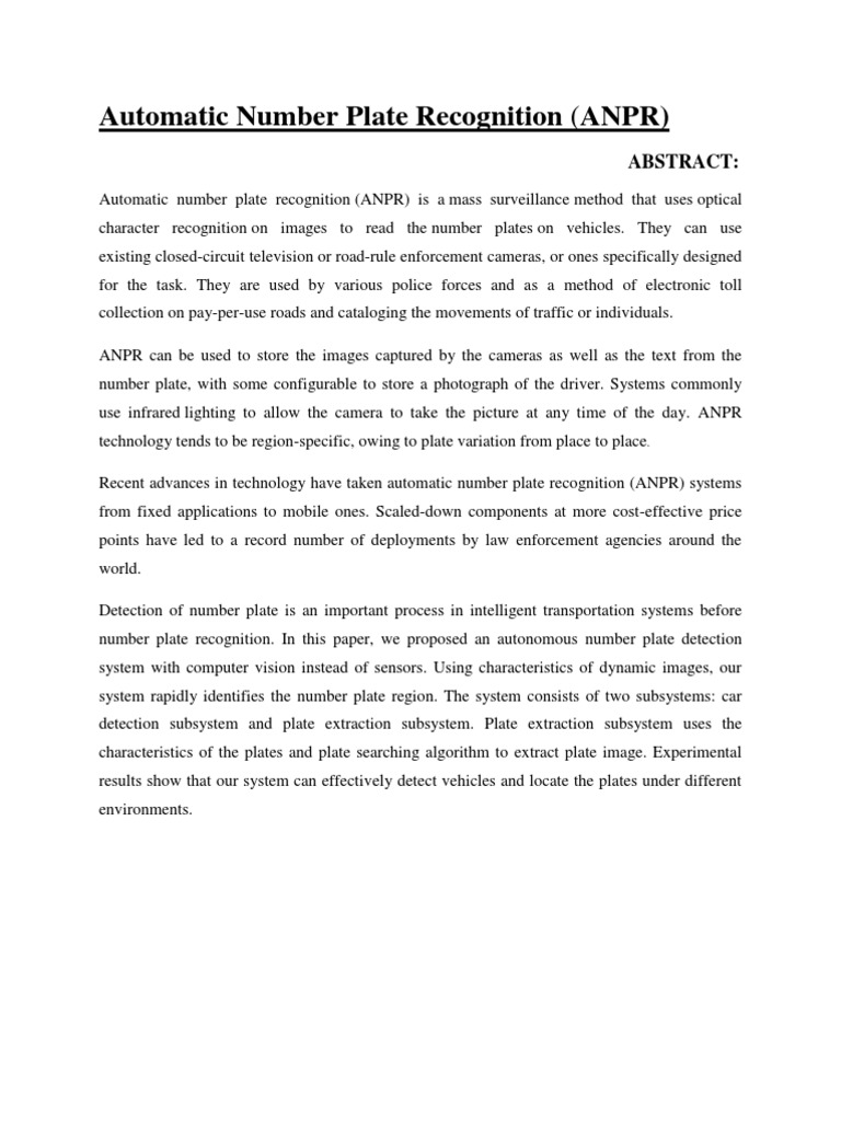 Automatic Number Plate Recognition | PDF | Traffic | Optical Character ...